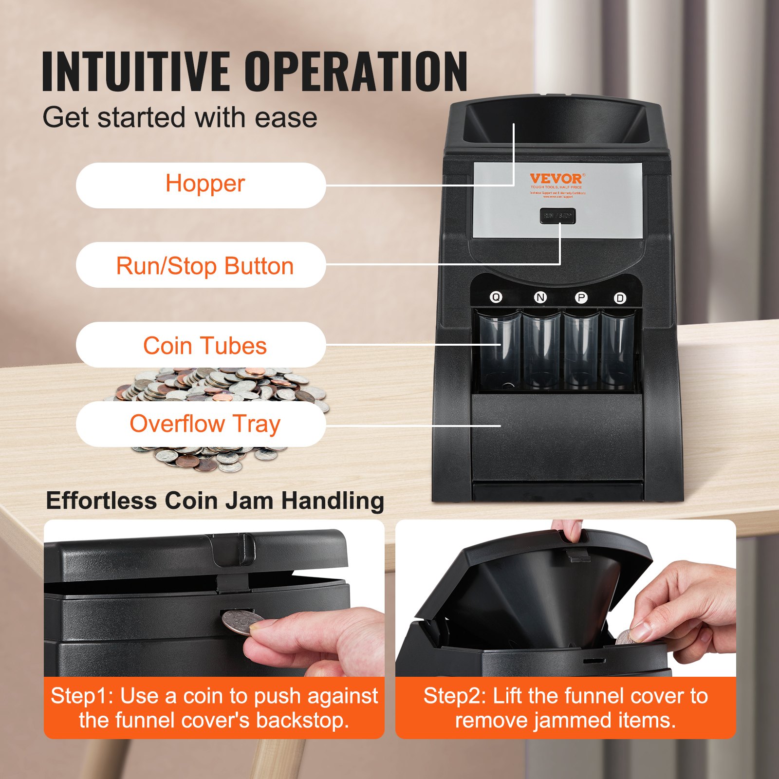 VEVOR USD Coin Sorter, Coin Sorter Machine for USD Coin 1￠ 5￠ 10￠ 25 ...