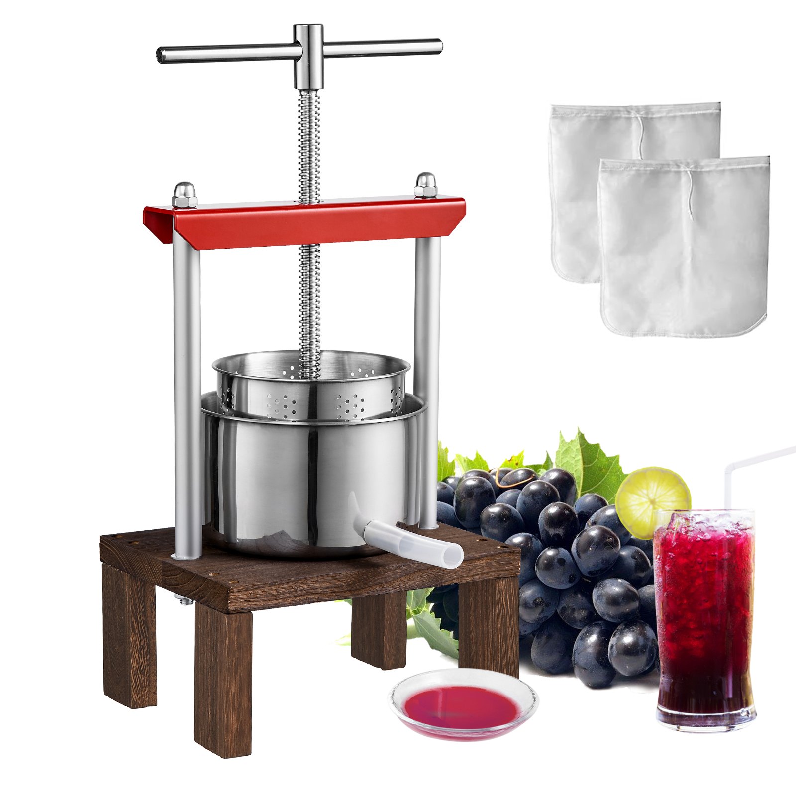 VEVOR Fruit Wine Press, 0.53 Gallon/2L, 2 Stainless Steel Barrels ...
