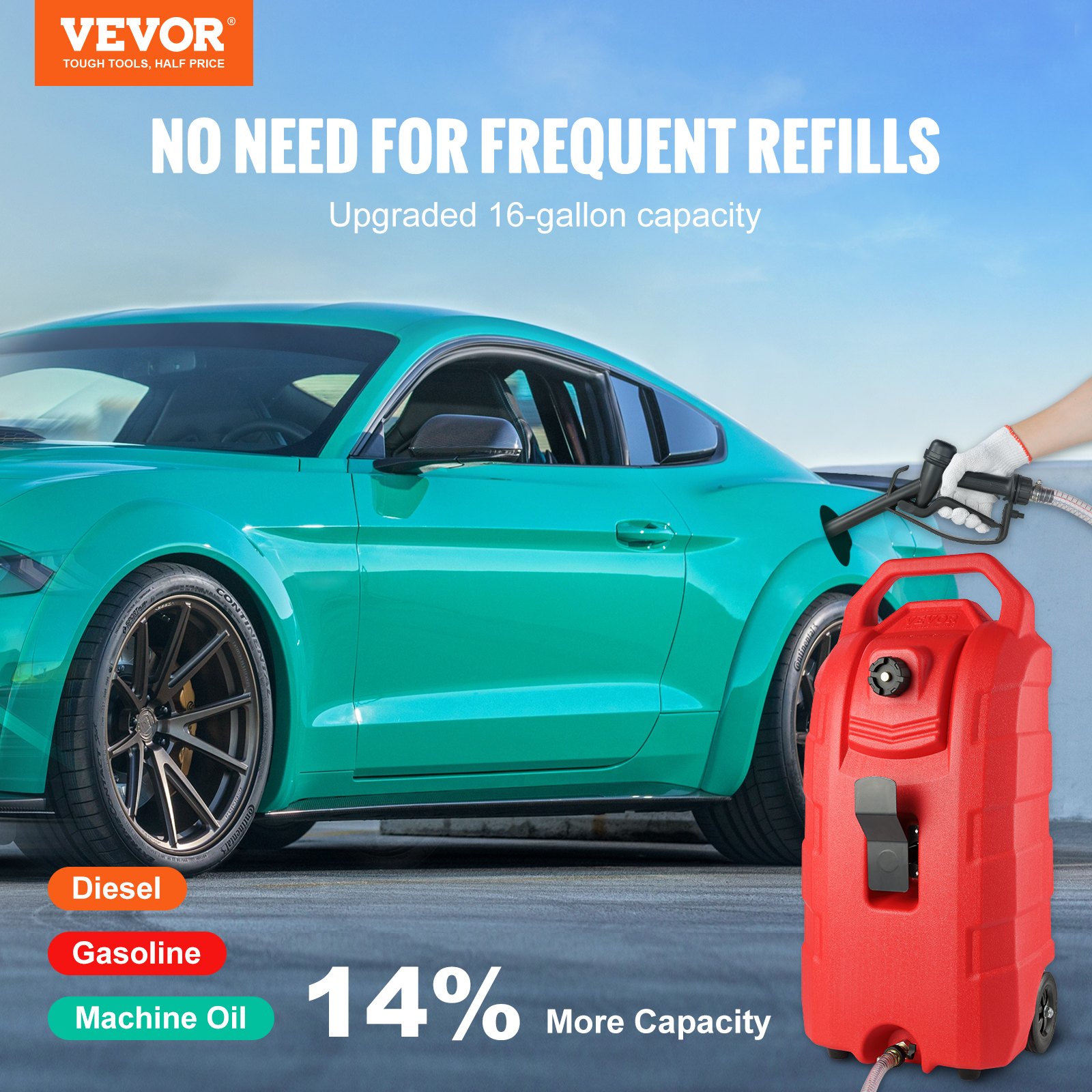 VEVOR 16 Gallon Fuel Caddy, 7.8 L/min, Portable Gas Storage Tank ...