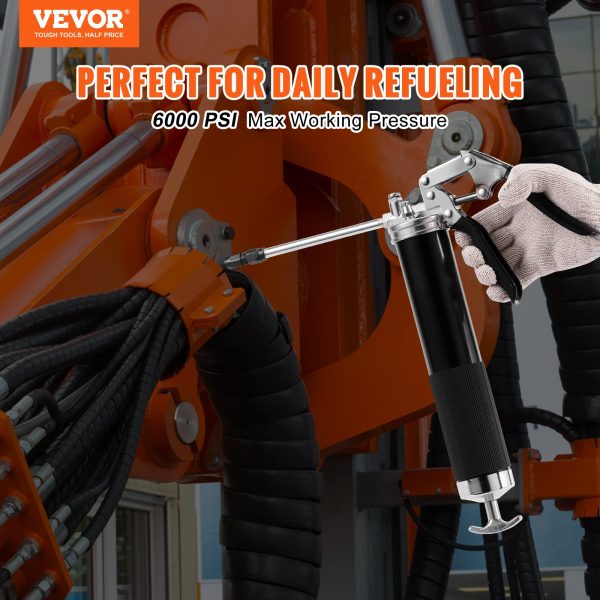 VEVOR Pistol Grip Grease Gun, 6000, PSI, 14 OZ / 400 CC Capacity Manual ...