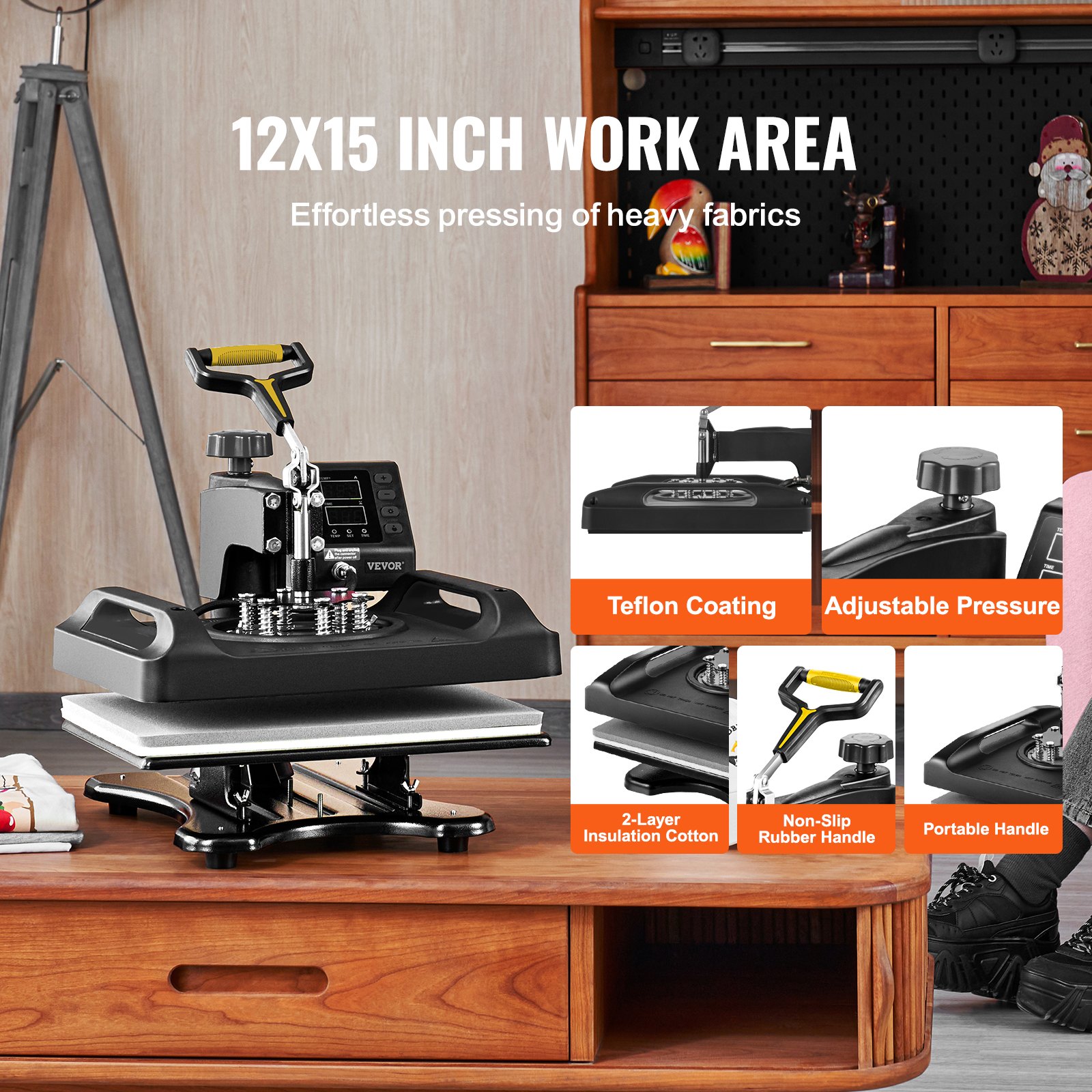 VEVOR Pro Heat Press Machine, 12 x 15 Inches, Fast Heating, 5 in 1 ...