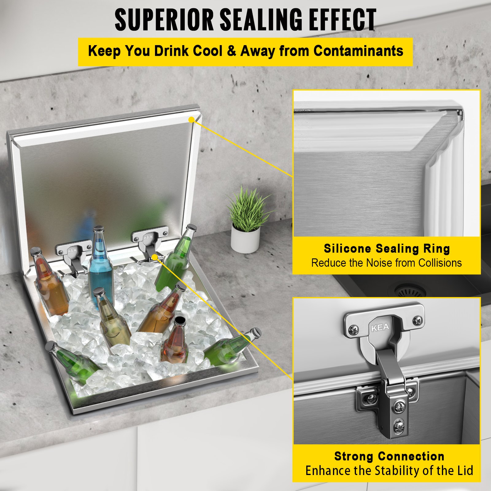 VEVOR Drop in Ice Chest 20''L x 20''W x 13''H Drop in Cooler Stainless ...