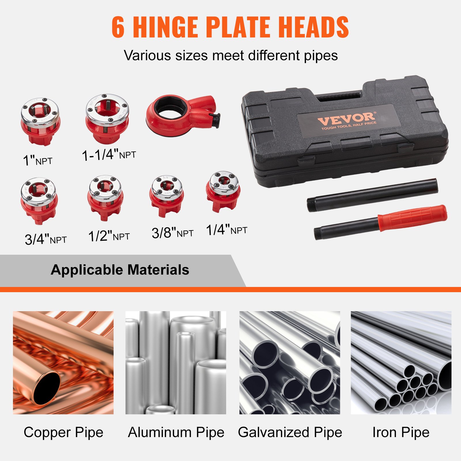 VEVOR Ratchet Pipe Threader Kit, 1/4" NPT - 1-1/4" NPT Manual ...