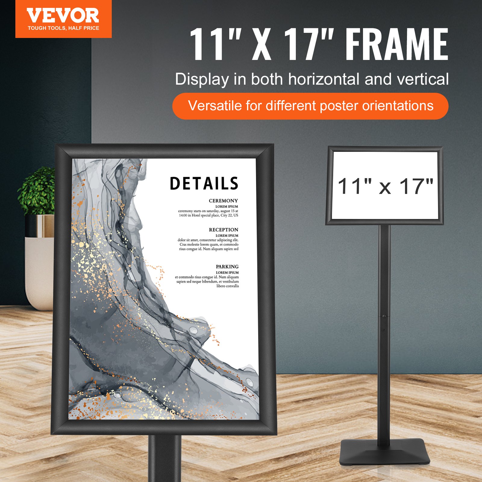 VEVOR Pedestal Sign Holder, 11 x 17 Inch Vertical and Horizontal ...