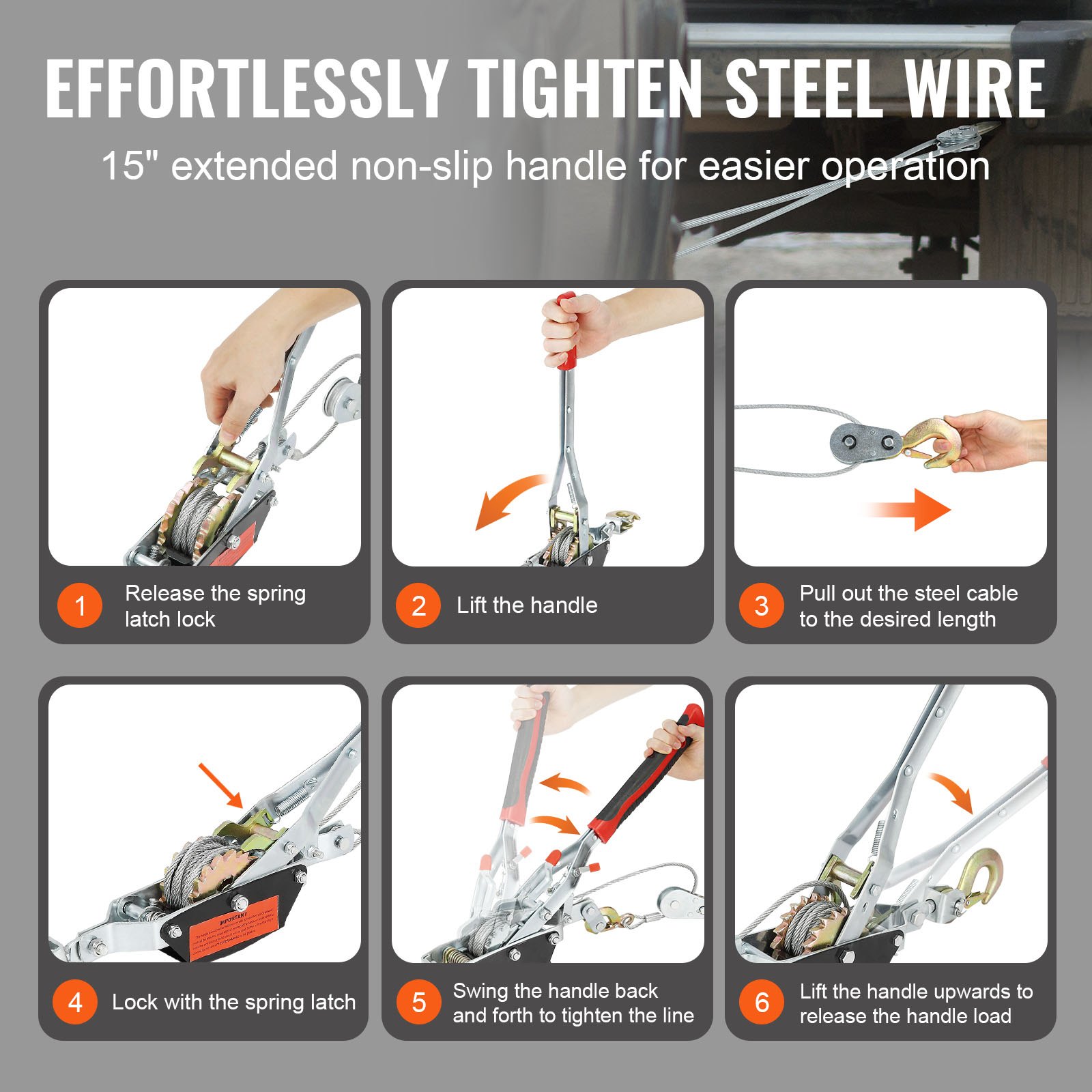 VEVOR Come Along Winch, 2 Ton (4,409 lbs) Pulling Capacity, 12 ft Steel ...