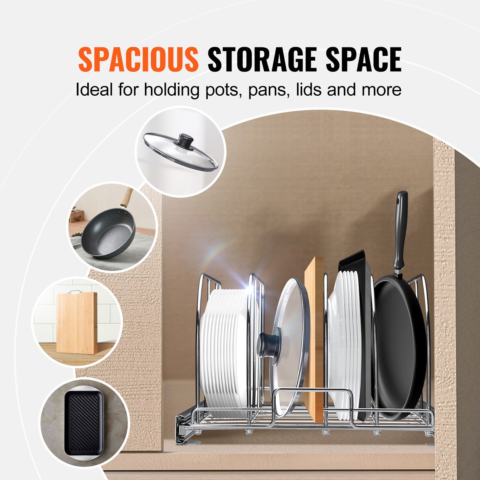 VEVOR Pan and Pot Rack, Expandable Pull Out Under Cabinet Organizer 12. ...