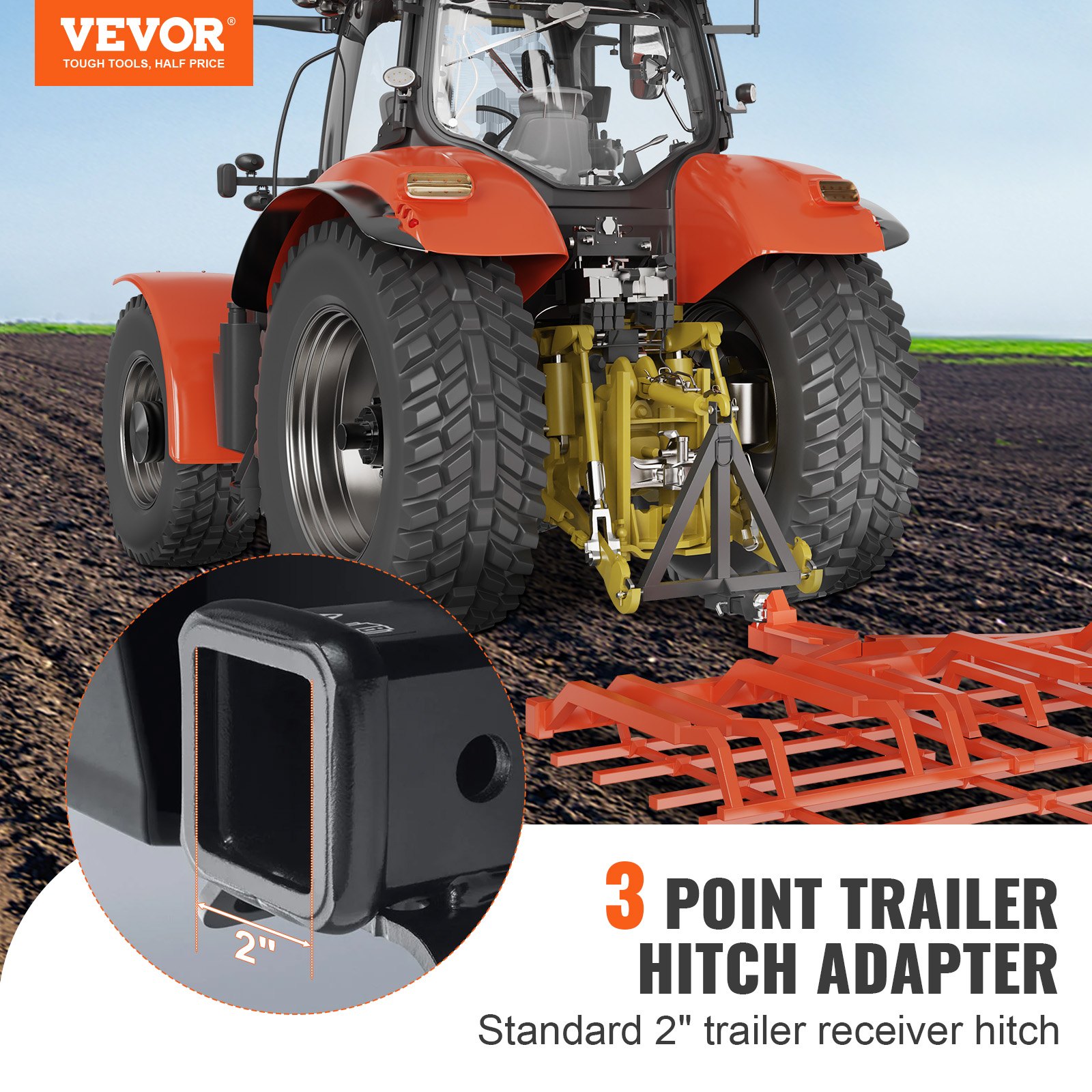 VEVOR 3 Point Hitch Receiver, 2" Receiver Trailer Hitch Category 1 ...