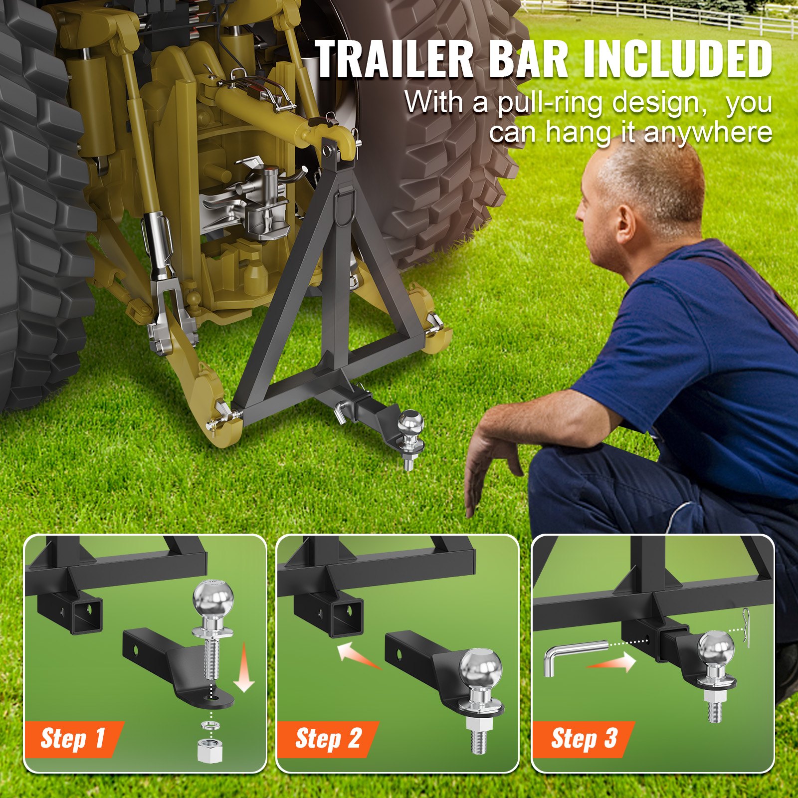VEVOR 3 pontos vonóhorog vevő, 2" vevő vonóhorog 1. kategória traktor ...