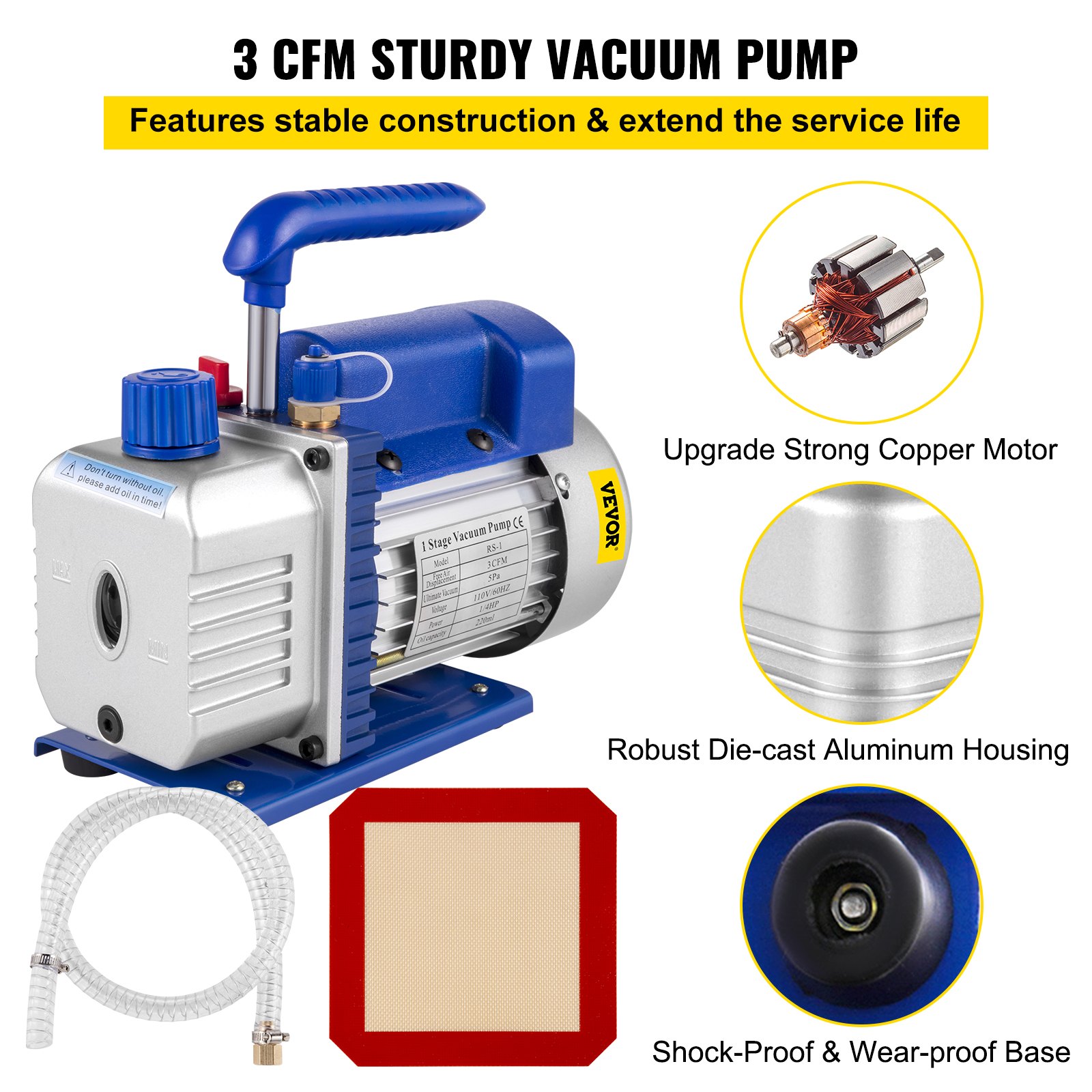 VEVOR Vacuum Chamber with Pump, 2 Gallon Vacuum Chamber, 3CFM 1/4HP ...